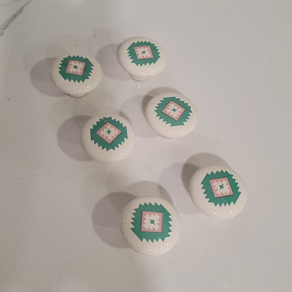 Vintage | Accents | Vintage Dresser Drawer Knobs Aztec Geometric Pattern Set Of 6 White Cream ...